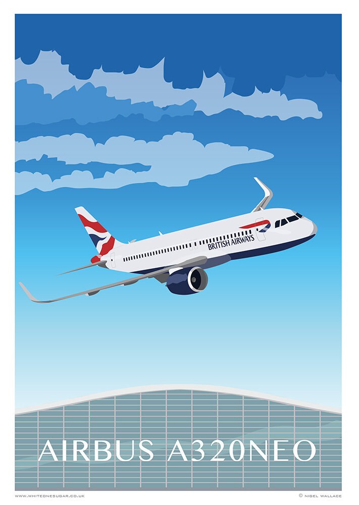 Airbus A320neo Travel Poster. British Airways. Art Print, Travel Poster ...