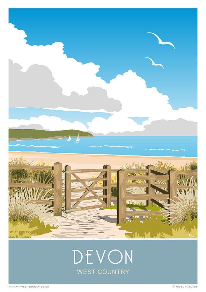Devon Beach Print. Travel Poster A4, A3, A2, A1 - Etsy