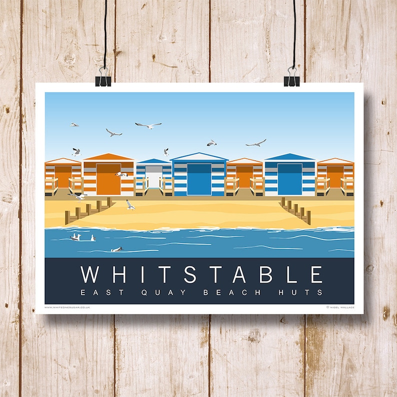 Whitstable East Quay. Travel Poster of Beach Huts on - Etsy UK