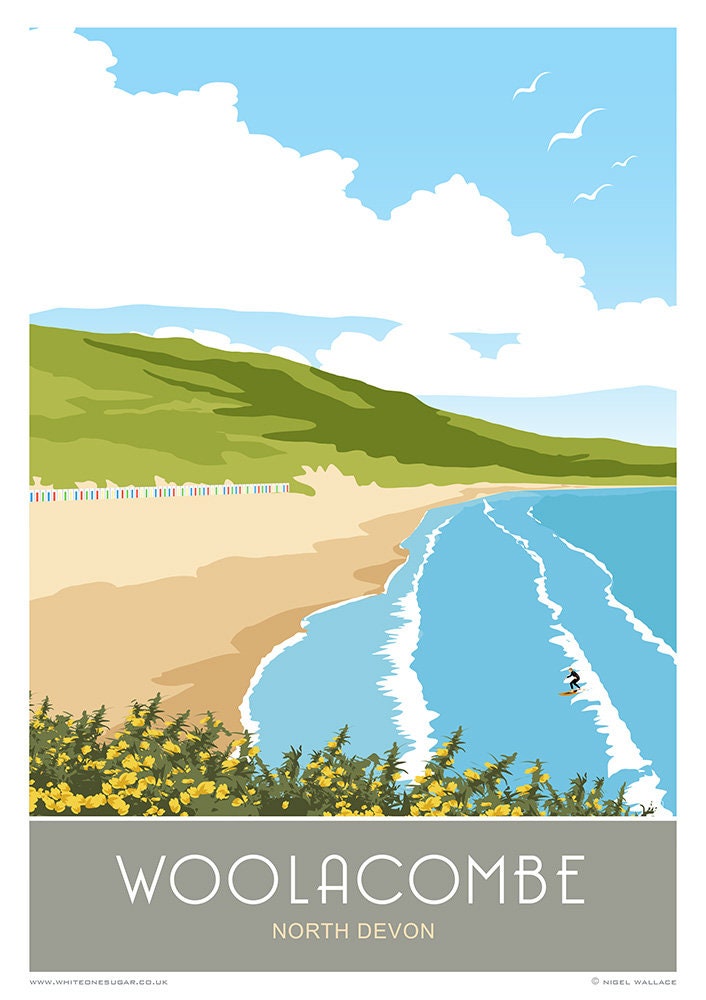 Woolacombe Bay Surf Beach Holiday North Devon. Travel Poster | Etsy