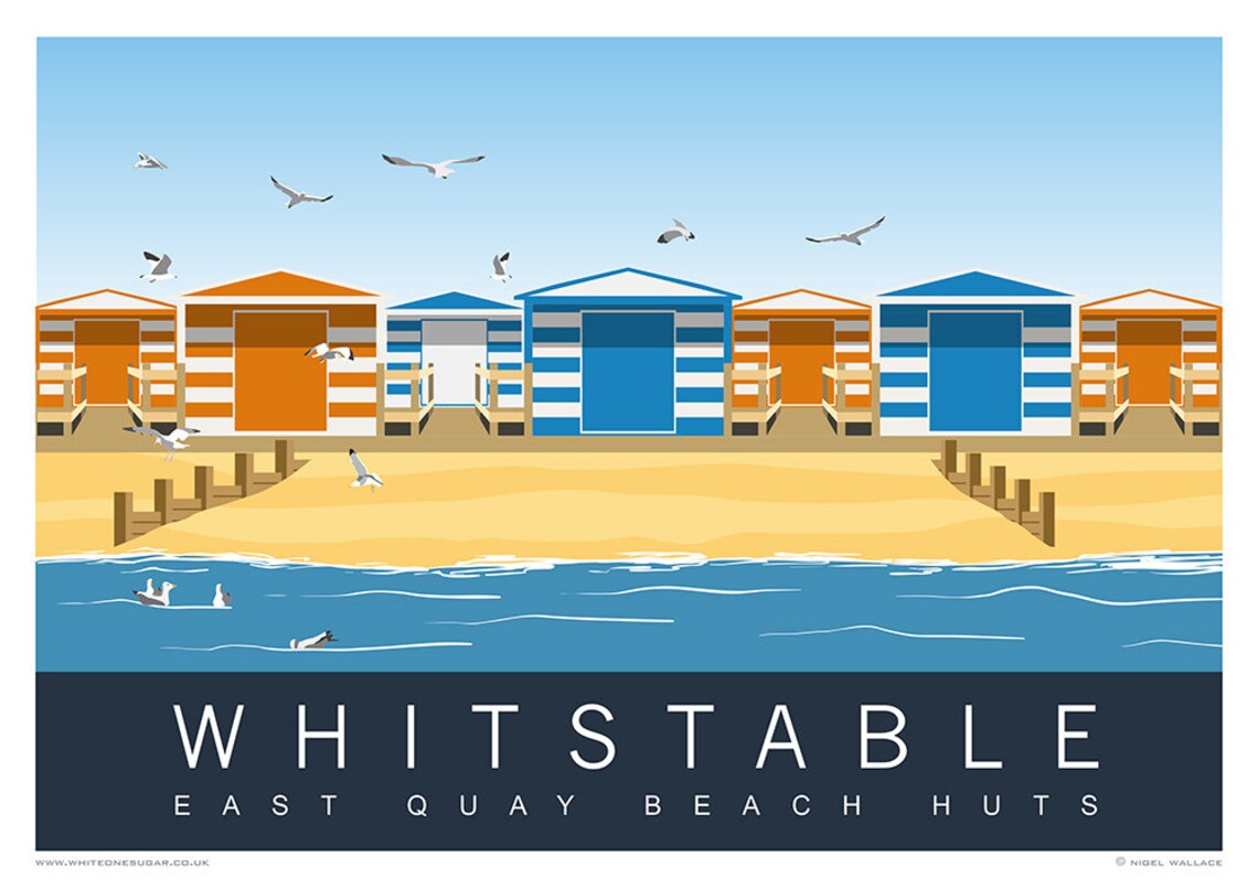 Whitstable East Quay. Travel Poster of Beach Huts on - Etsy UK