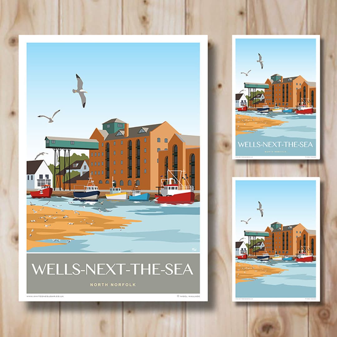 Wells-next-the-sea, Quay, North Norfolk. Retro Art Deco Style Design ...