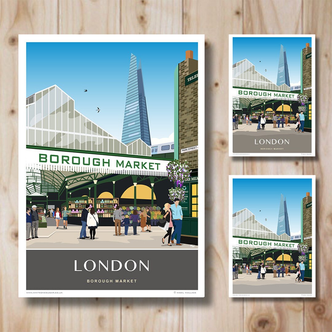 Borough Market, Southwark, London. Travel Poster. A4, A3, A2, A1. Retro ...