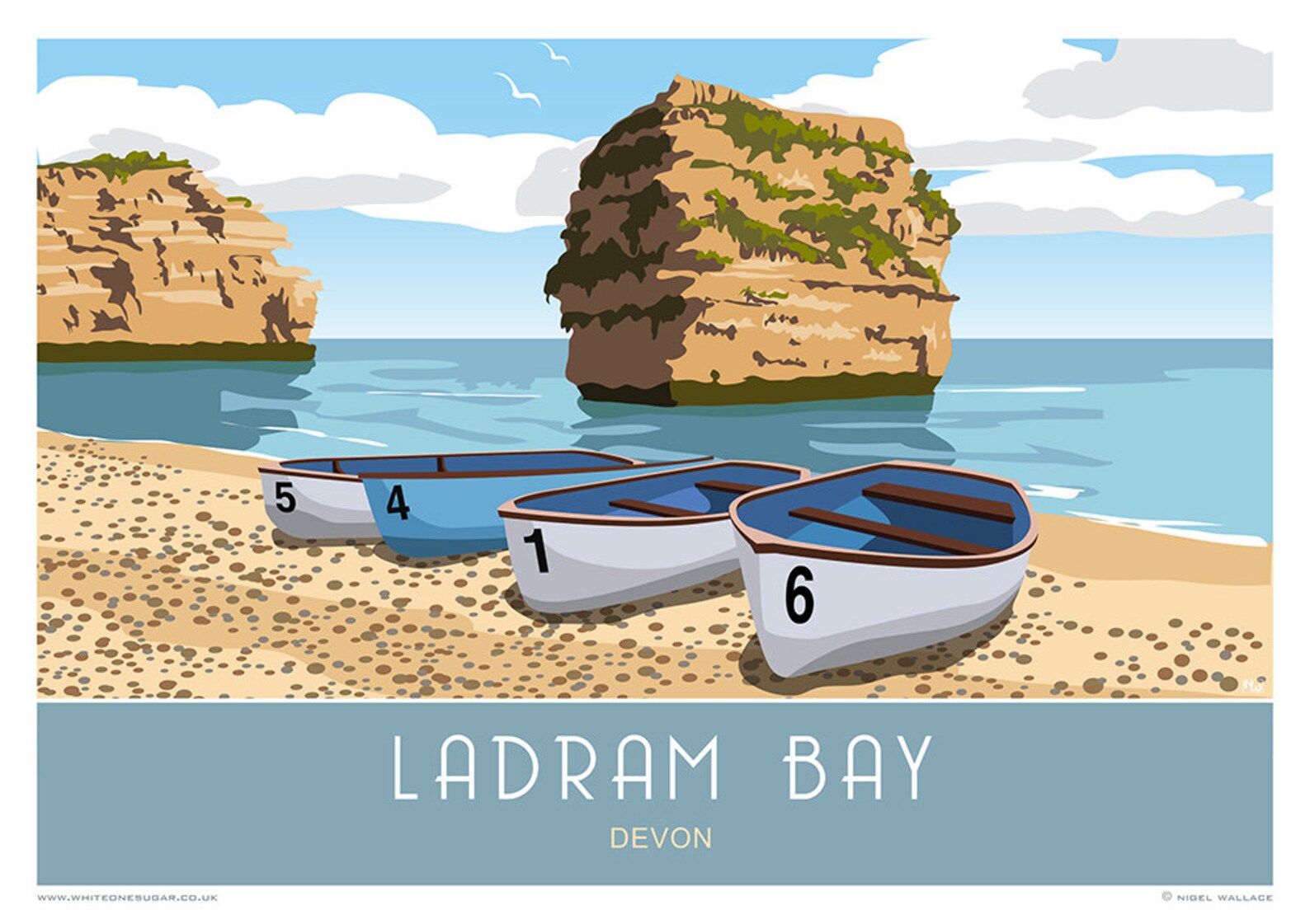 Ladram Bay, Devon. Travel Poster, Portrait and Landscape A4, A3, A2, A1 ...