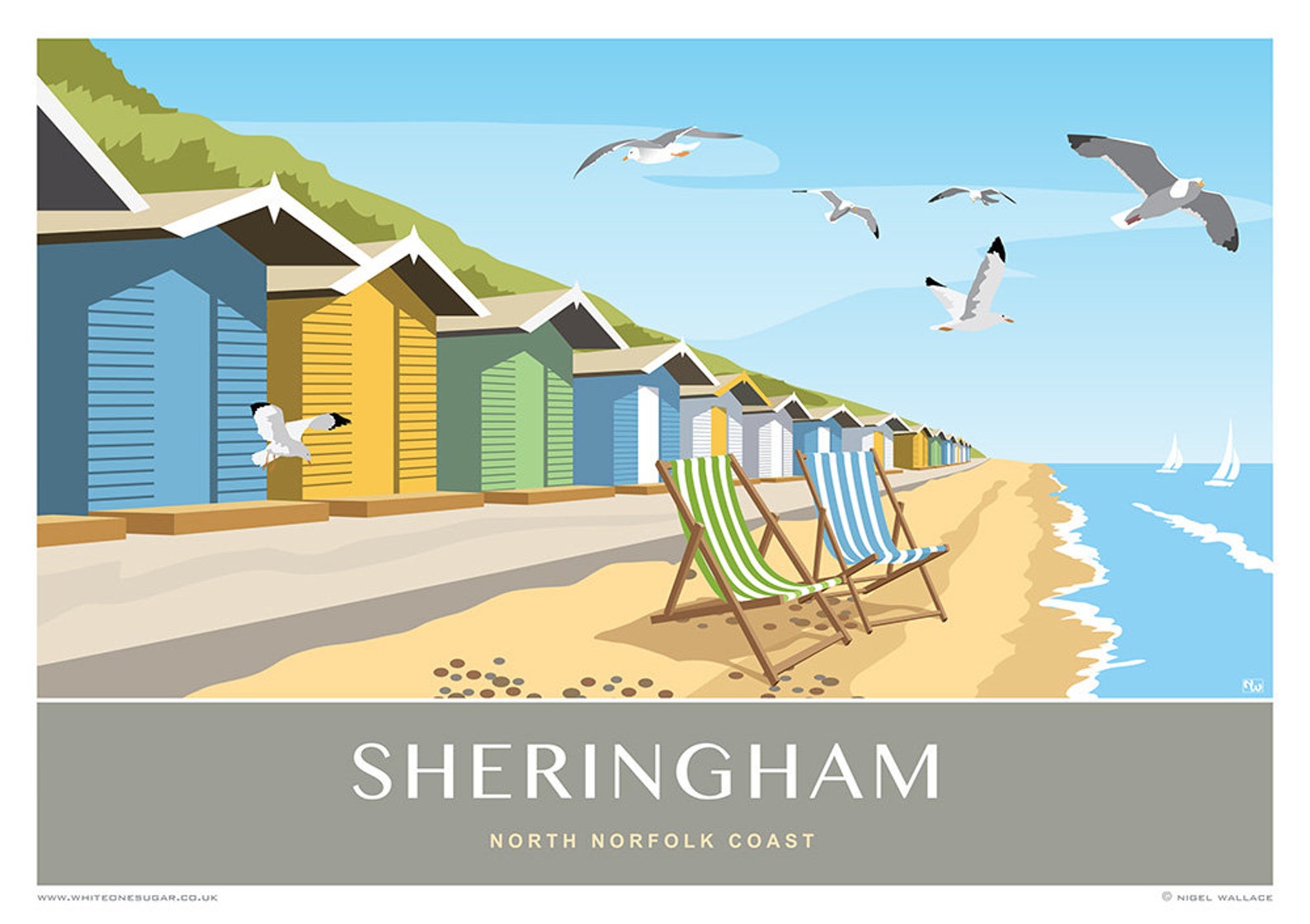 Sheringham Beach Huts Landscape. Modern Travel Poster North - Etsy UK
