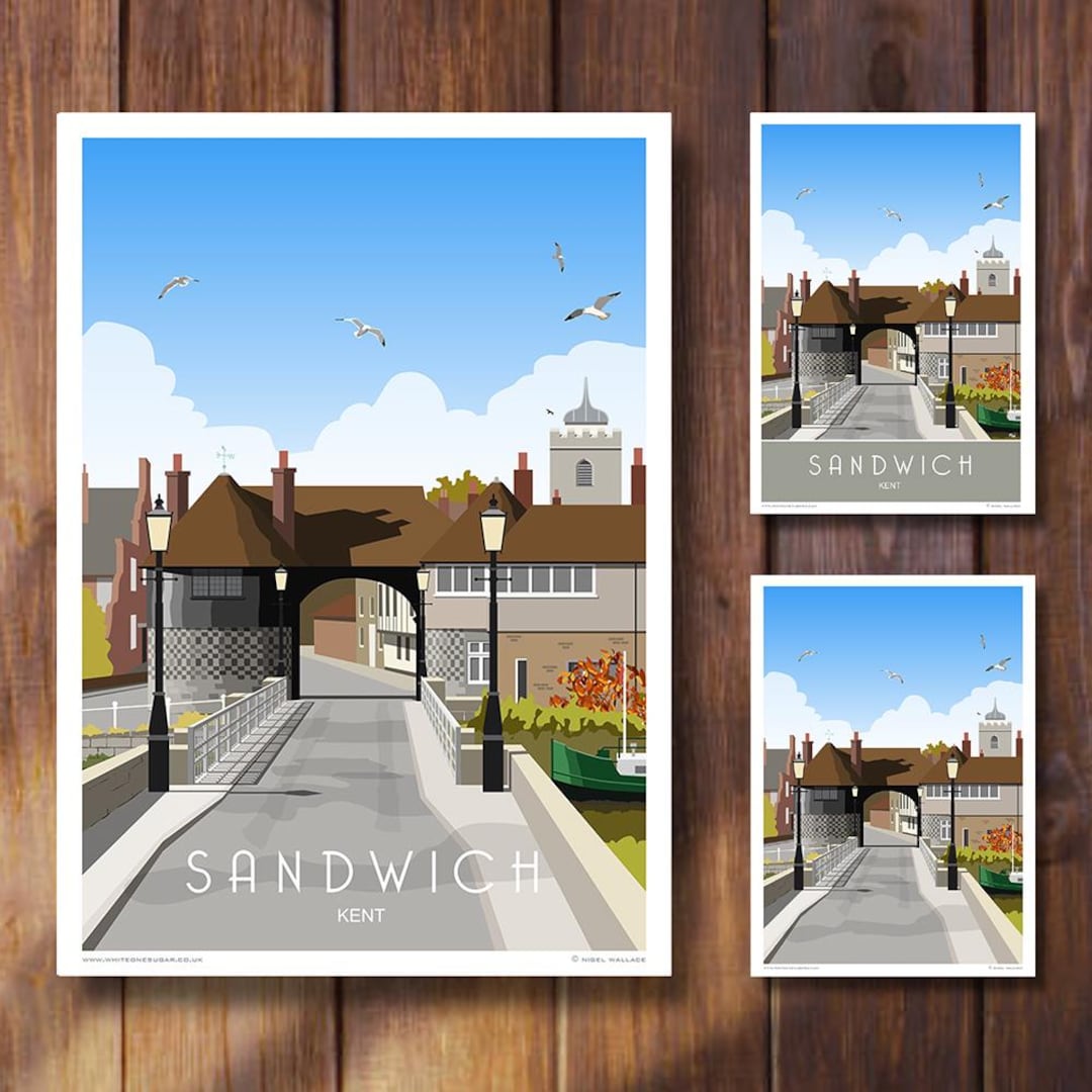 Sandwich Bridge Kent, Print, Travel Portrait, Retro, Art Deco - Etsy