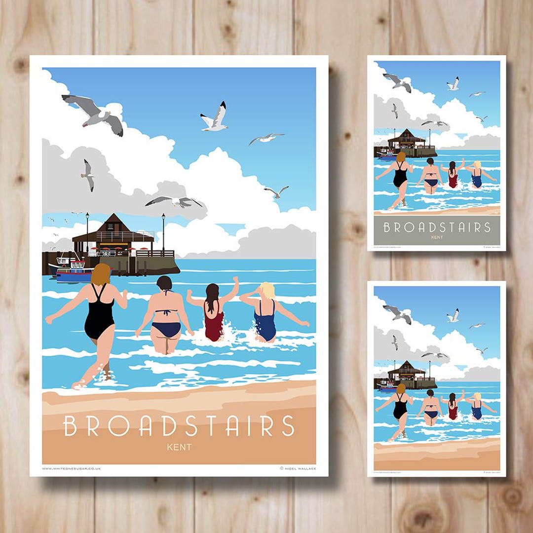 Broadstairs Lady Swimmers, Travel Poster, Kent. Beach. Poster, Print ...