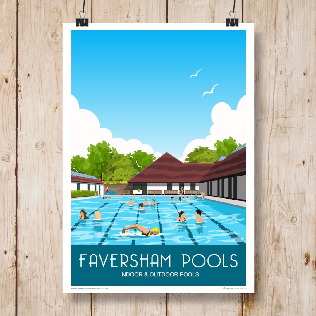 Faversham Swimming Pools. Art Print Travel Poster. in A4, A3, A2, A1 ...