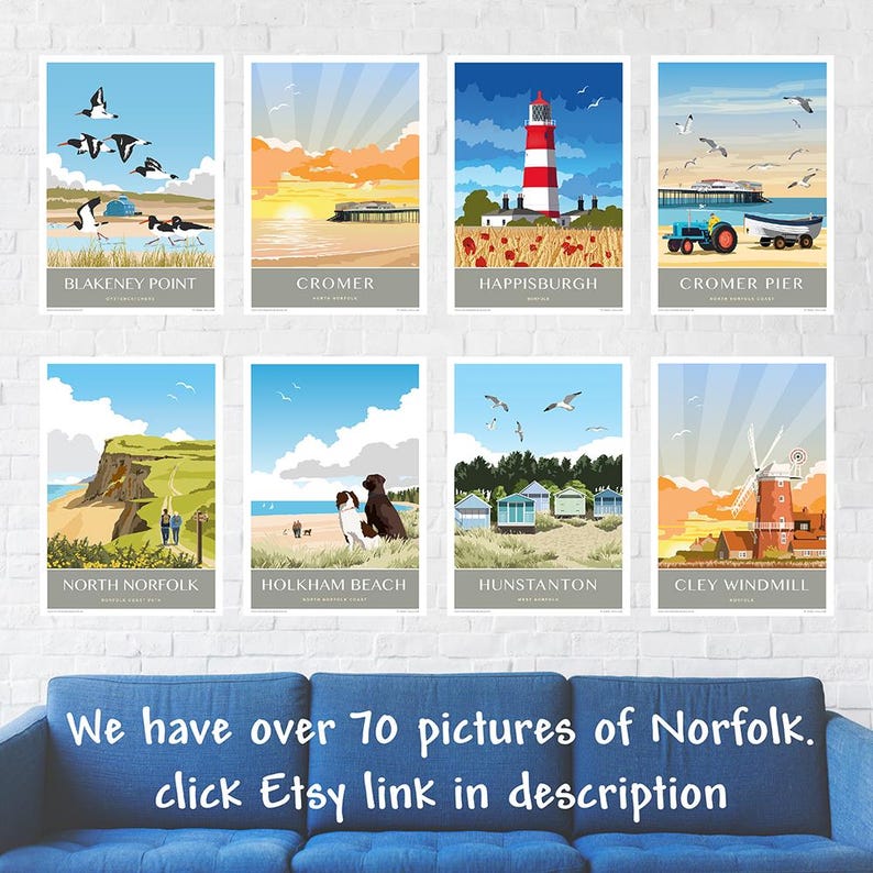 Hunstanton Cliffs and Lighthouse, North Norfolk Coast. Travel Poster ...