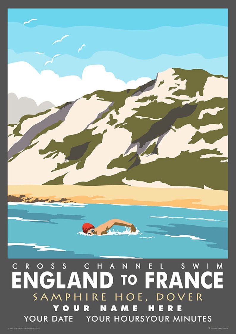 England to France Cross Channel Swim. Can Be Personalised. A4, A3, A2 ...