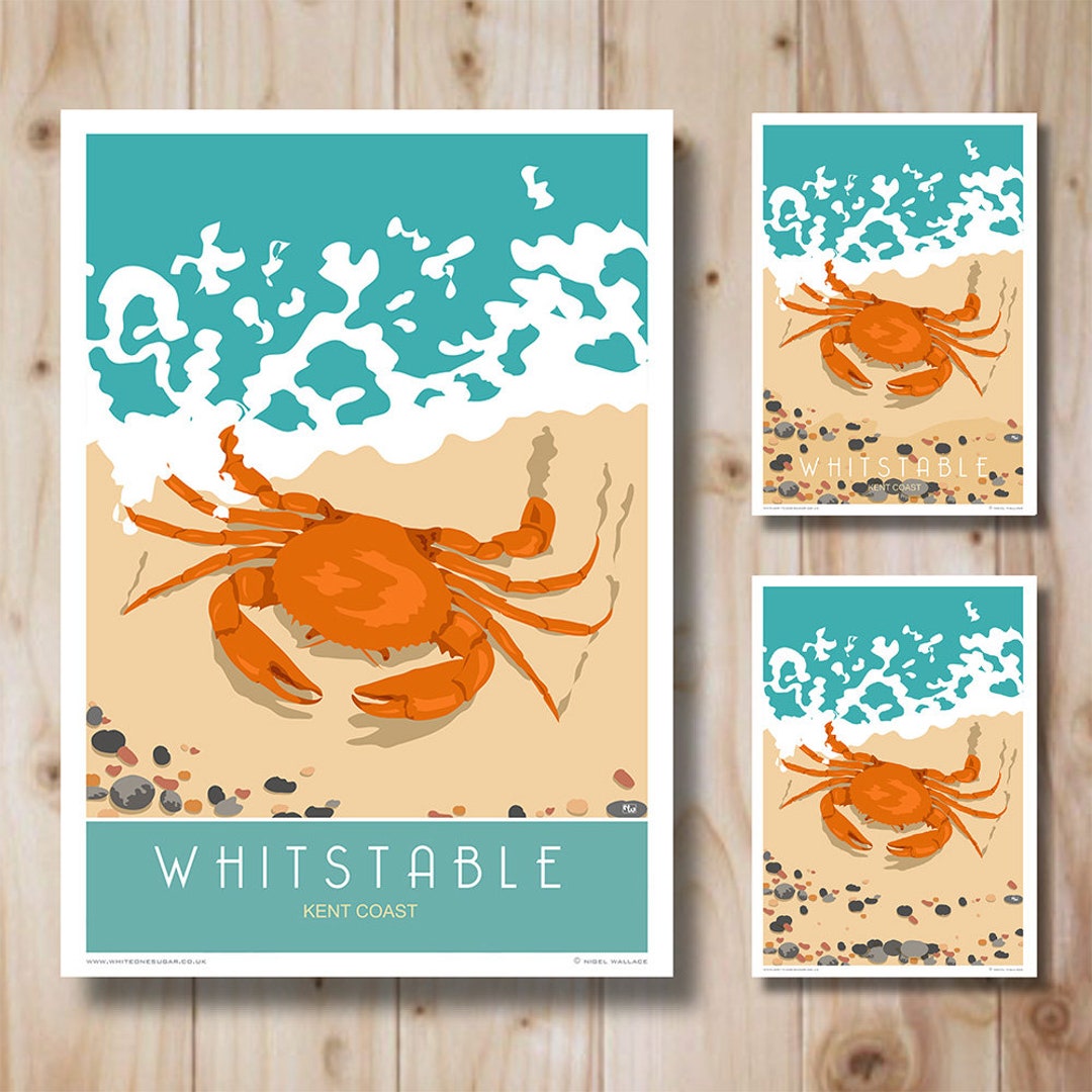 Whitstable Crab Poster,, Kent Coast. Art Travel Poster. A4, A3, A2, A1 ...