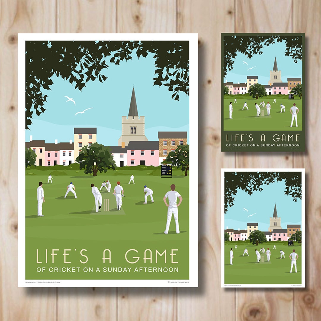 Cricket Poster, on the Village Green, Cricket Gift, Present, Art Deco ...