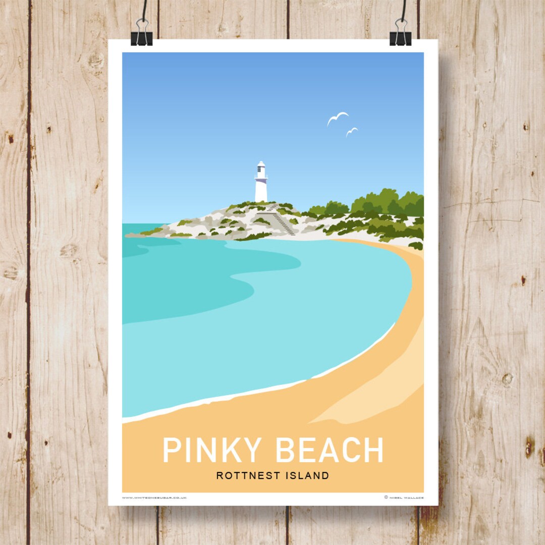 Rottnest Island Poster, Print, Pinky Beach, Perth, Australia. A4, A3 ...
