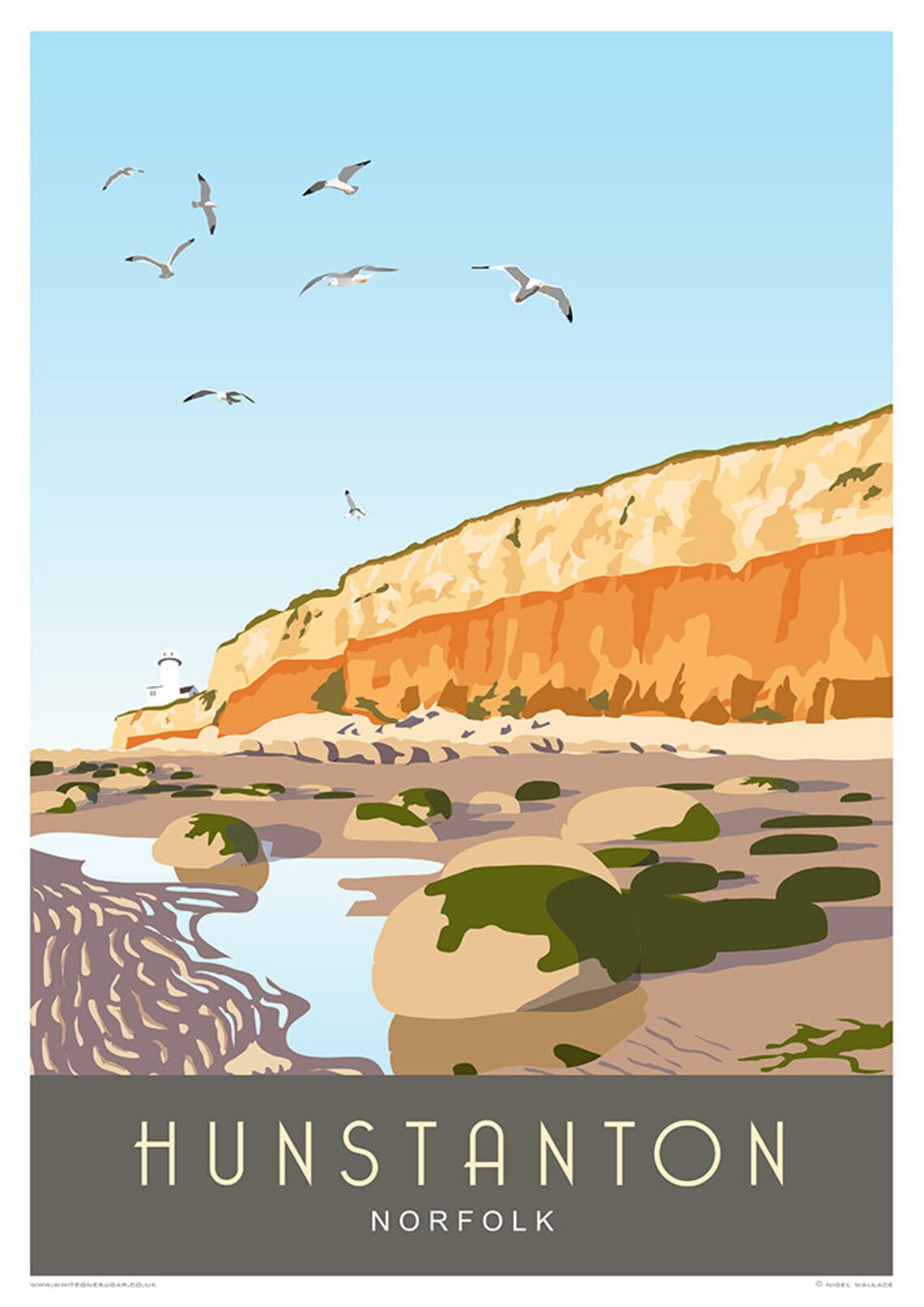 Hunstanton Cliffs and Lighthouse, North Norfolk Coast. Travel Poster ...