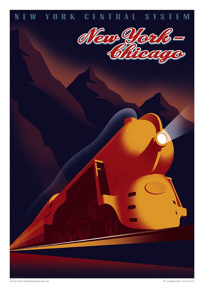 NEW YORK to CHICAGO Railway Poster. A4 A3 A2 A1. Art Deco | Etsy