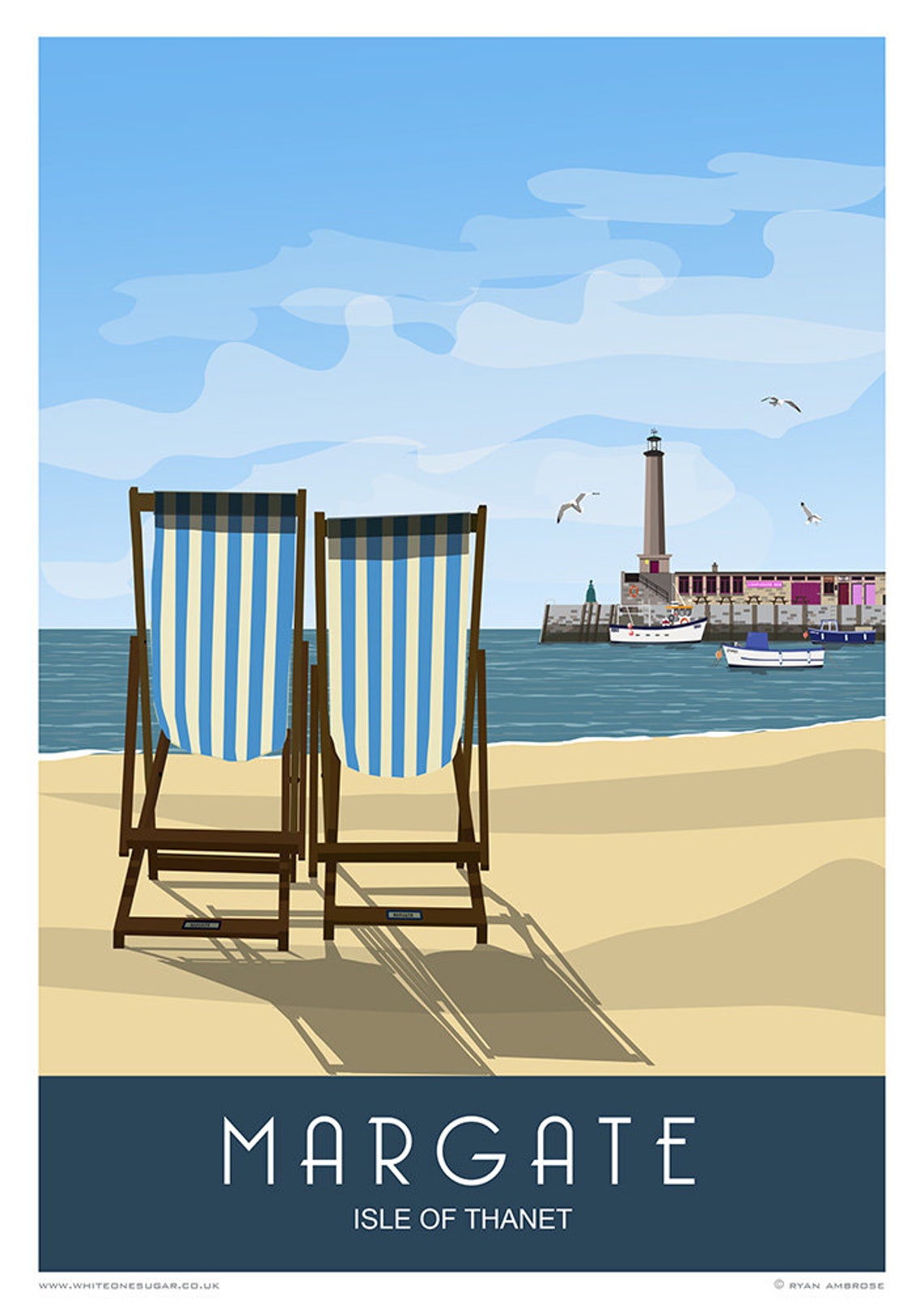 MARGATE. Seaside Poster of Deck Chairs on Margate Beach. - Etsy