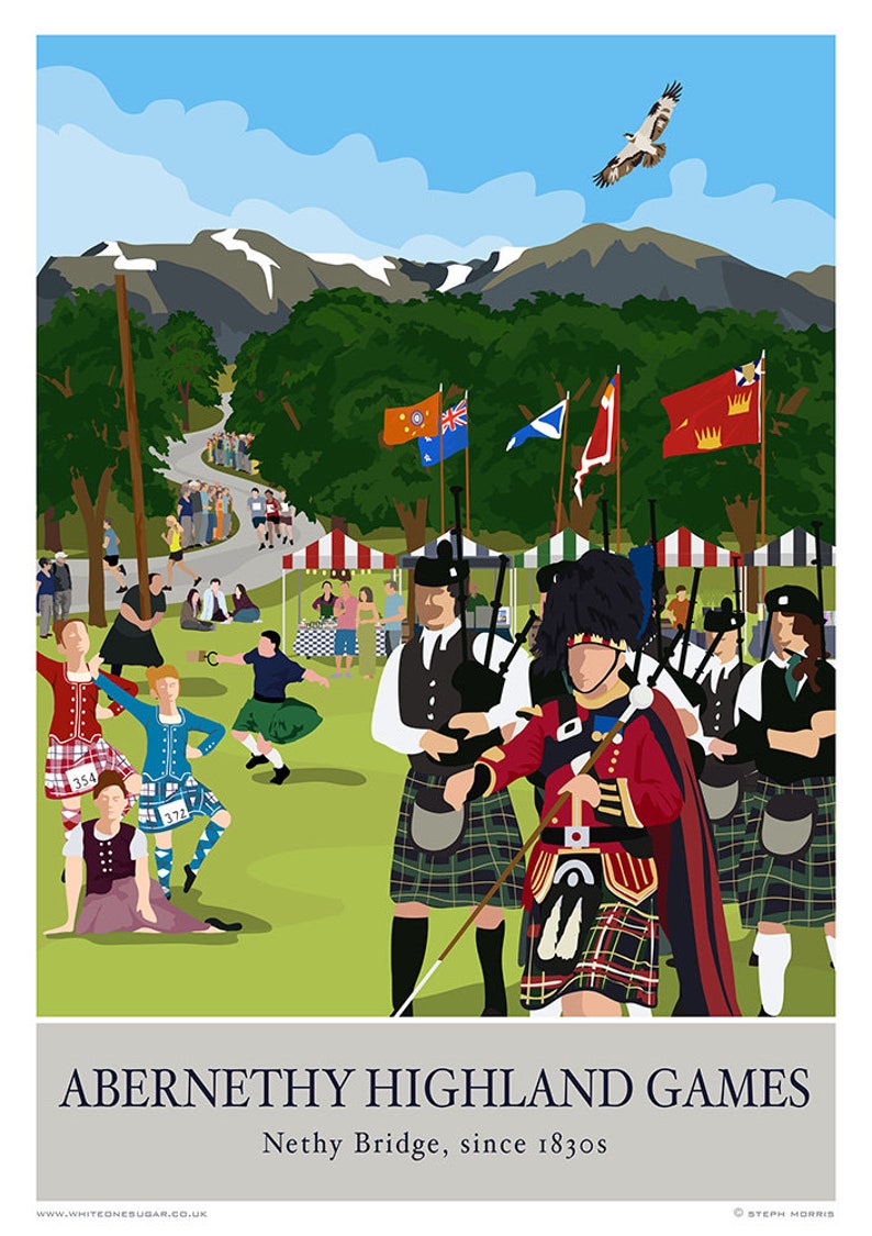 Abernethy Highland Games, Nethy Bridge Travel Poster. A4, A3, A2, A1 ...