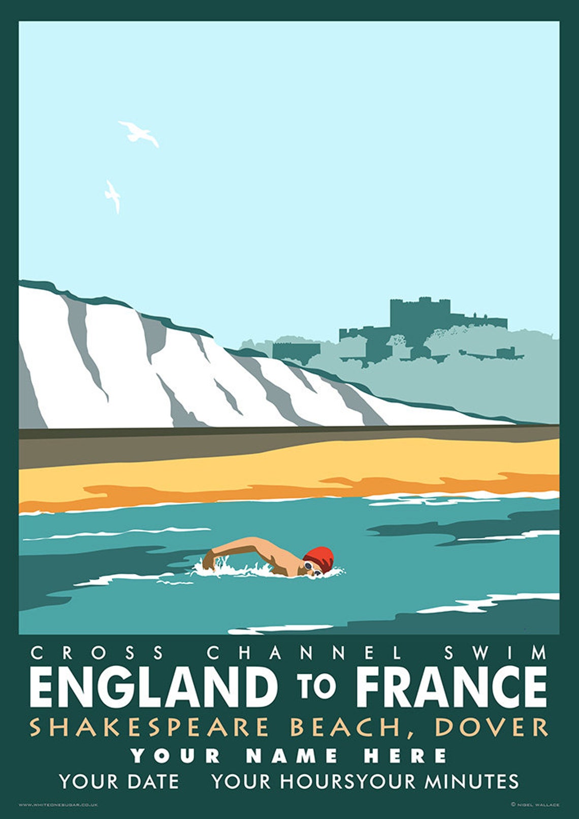 England to France Cross Channel Swim. Can Be Personalised. A4, A3, A2 ...
