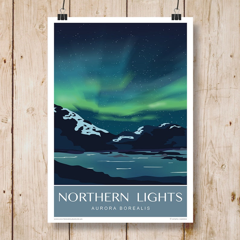 Northern Lights Aurora Borealis .travel Poster. A4 A3 A2 | Etsy