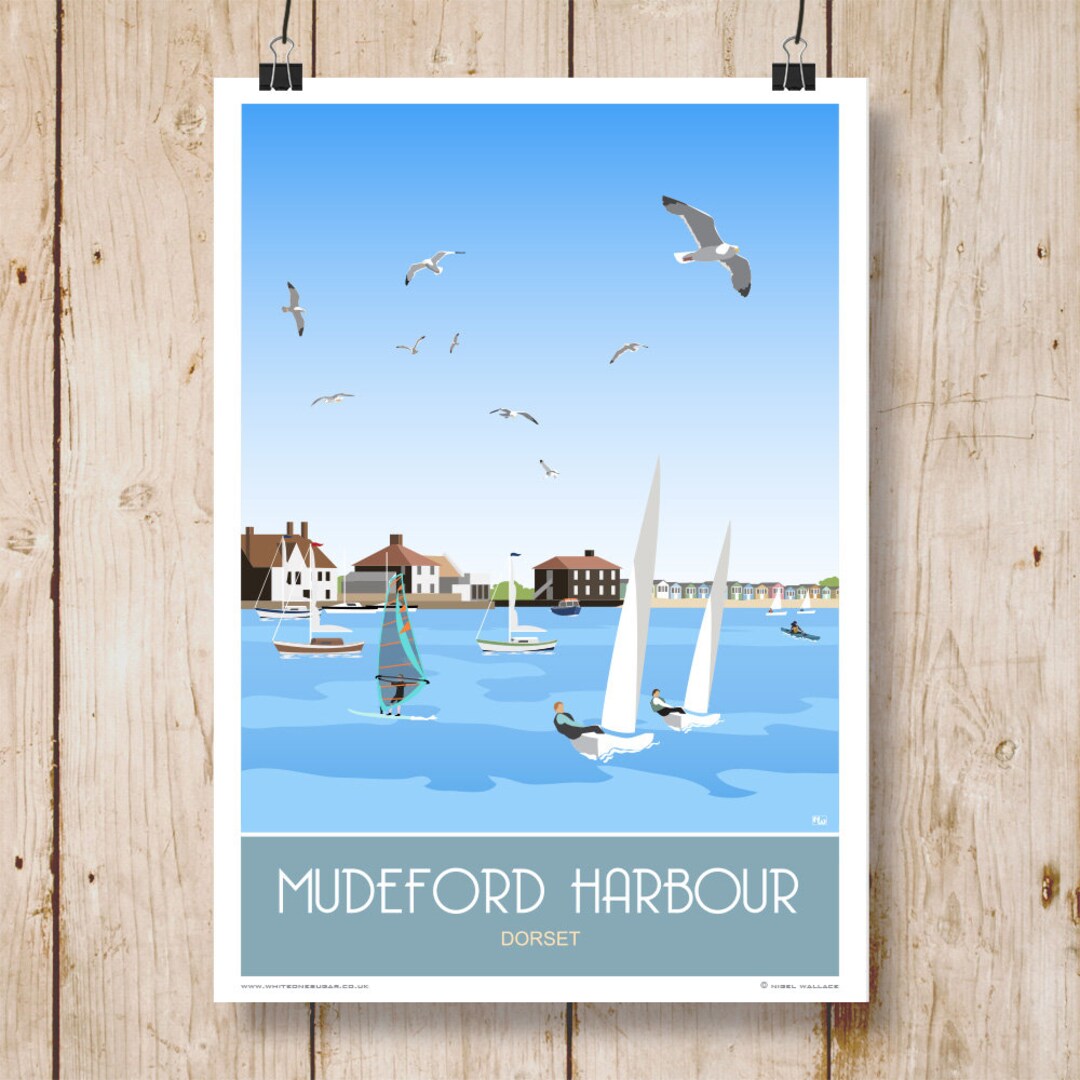 Travel Poster Mudeford Harbour, Christchurch Near Bournemouth. Ferry ...
