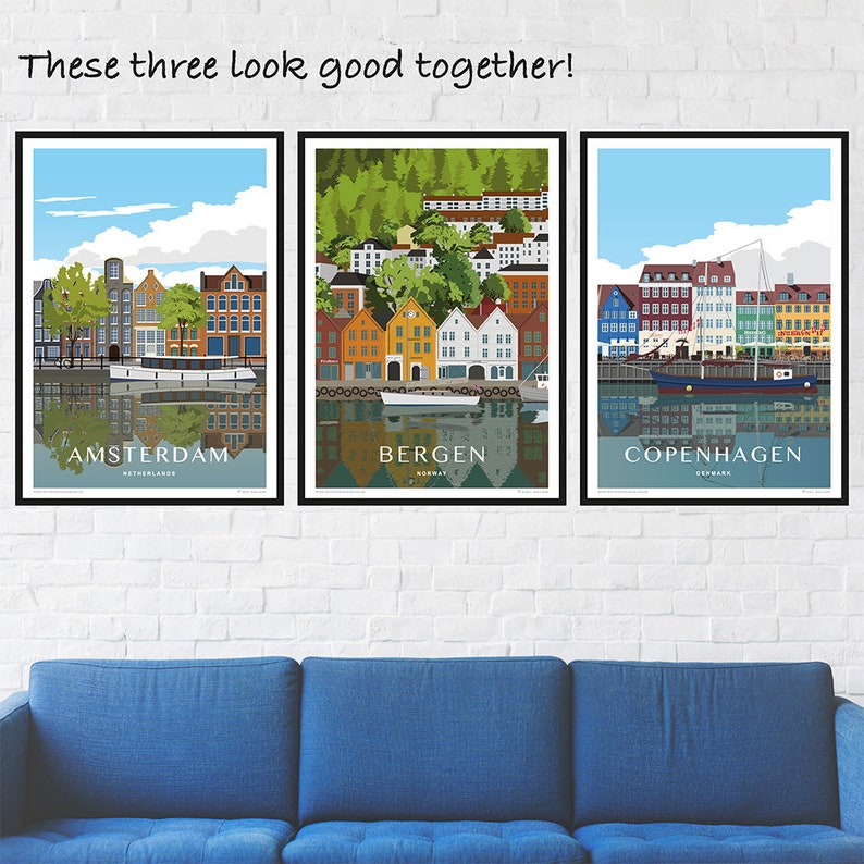 Nyhavn, Copenhagen, Denmark. Travel Poster. A4, A3, A2, A1. Portrait ...