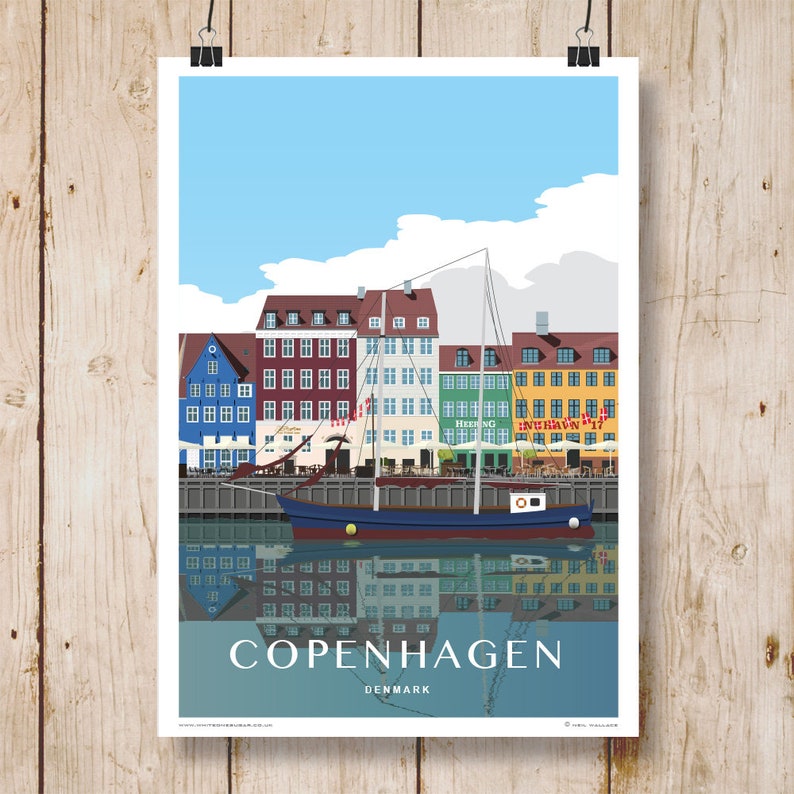 Nyhavn, Copenhagen, Denmark. Travel Poster. A4, A3, A2, A1. Portrait ...