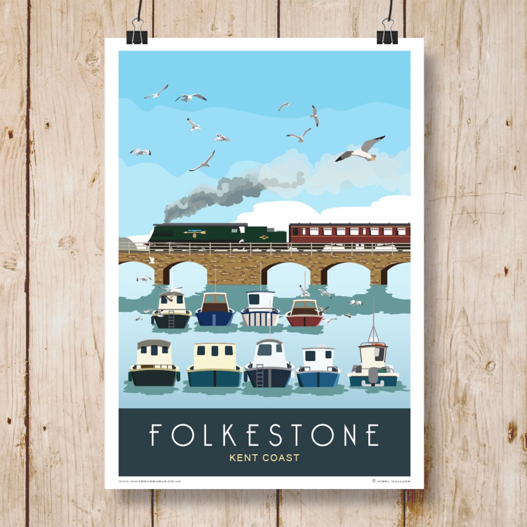 Folkestone Harbour Bridge and Steam Train. A4, A3, A2, A1 in Retro, Art ...