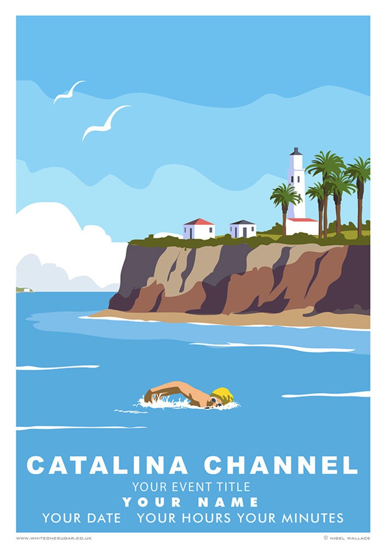 CATALINA Channel Swim. Can Be Personalised. A4, A3, A2, A1 - Etsy