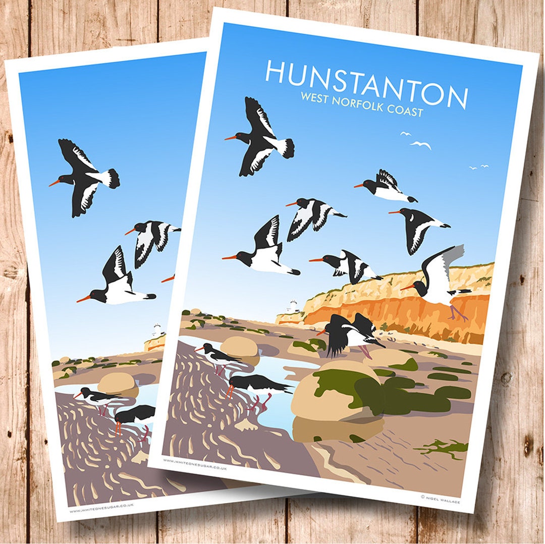 Hunstanton Oystercatchers, Cliffs, West Norfolk. Art Deco Design, Print ...