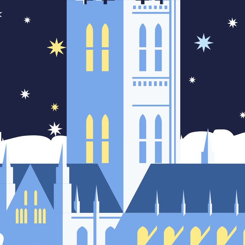 Canterbury Cathedral Snow Travel Poster. Portrait, in Retro, Art Deco ...