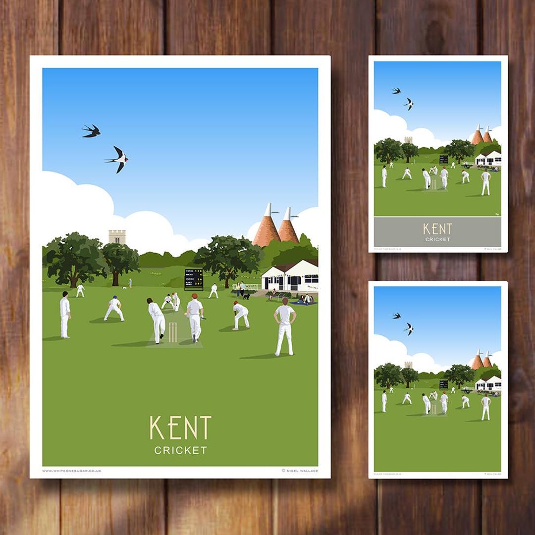 Kent Cricket Art Deco Poster, Village Green Print - Etsy