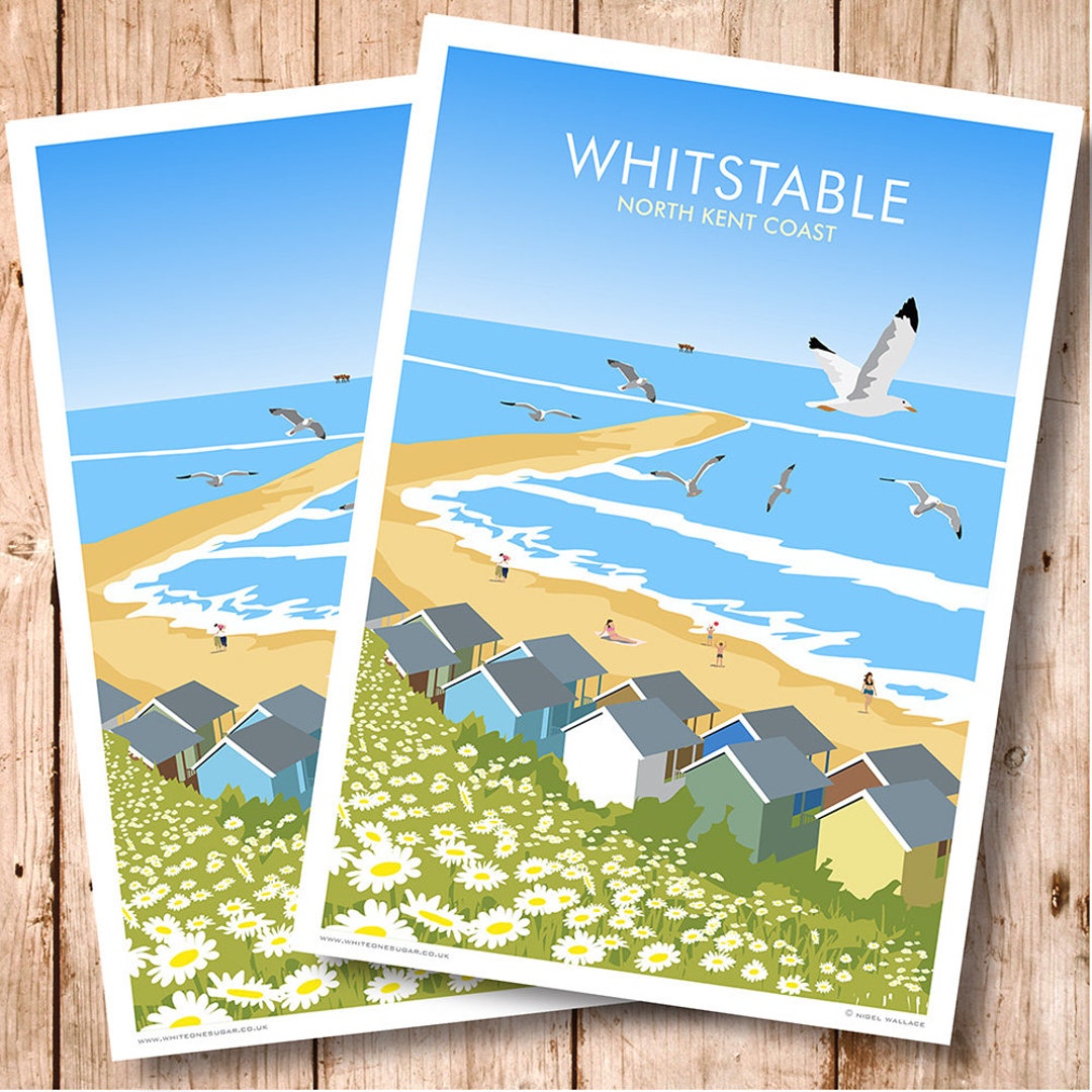 Whitstable, Tankerton Slopes, Beach Huts, Kent. Art Deco Design, Print ...