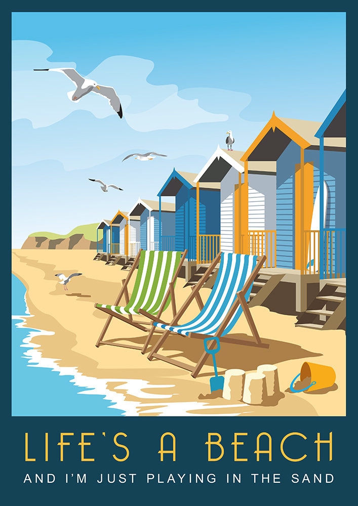 LIFE'S A BEACH. Art Travel Poster. Typical British Beach - Etsy UK