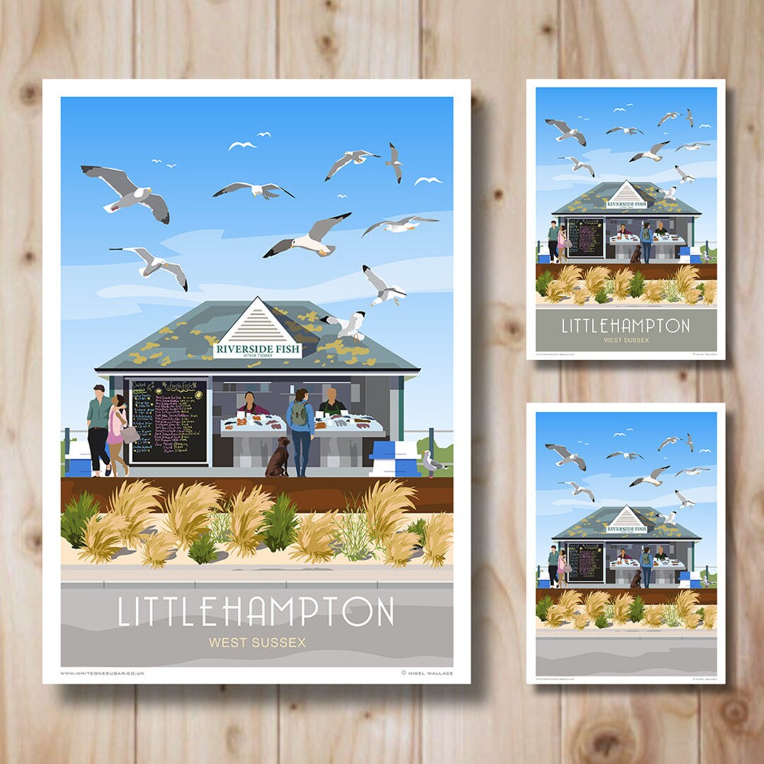 Littlehampton Riverside Fish Shop, Sussex. Print, Poster, Travel Poster ...