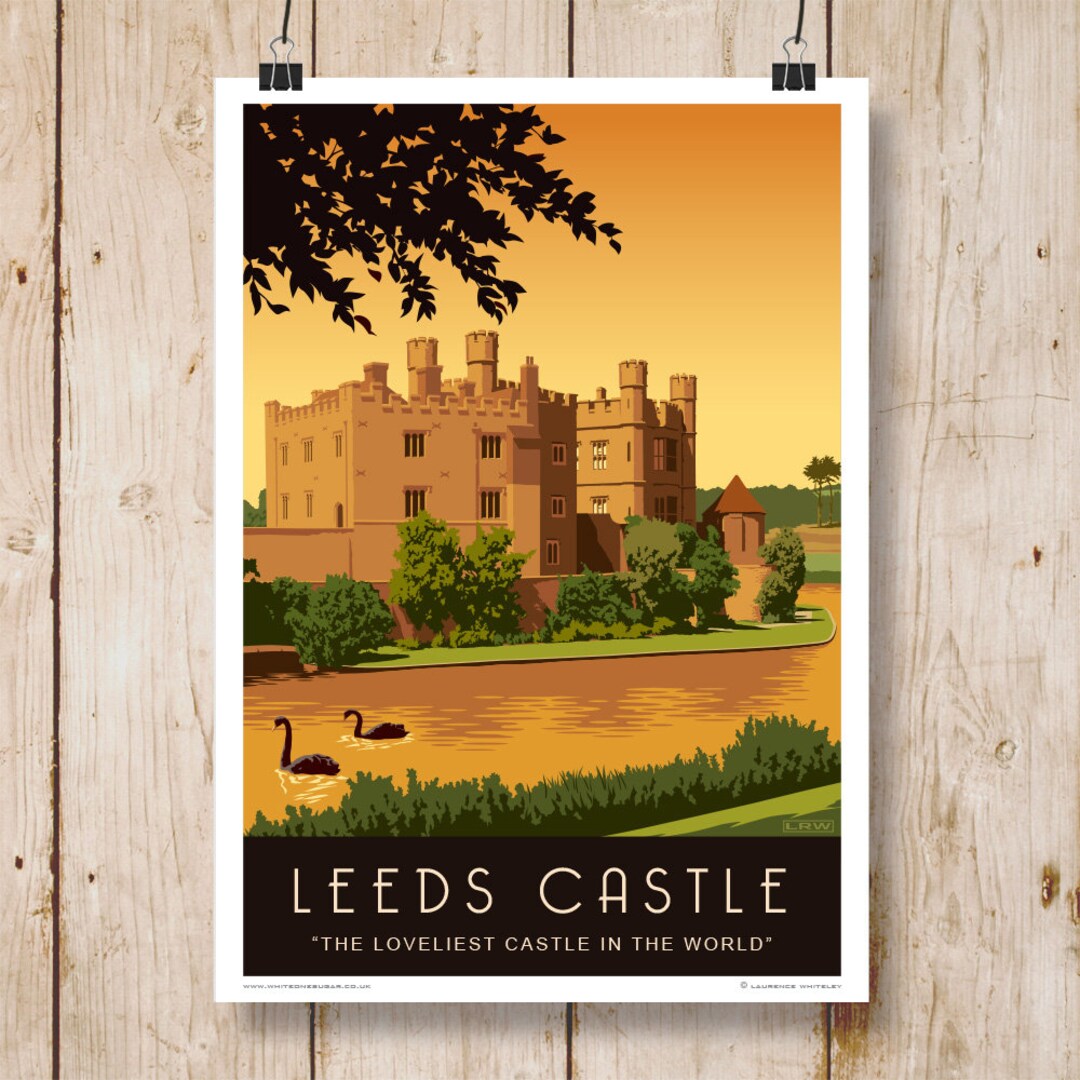 Leeds Castle Evening. Travel Poster of Leeds Castle, Kent. the ...
