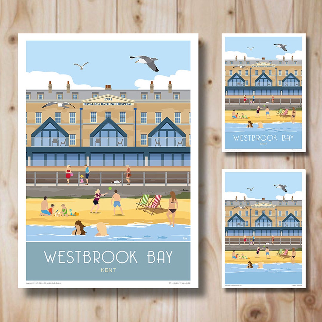 Westbrook Bay, Margate, Kent. Poster. Art Deco, Retro Style. Travel ...