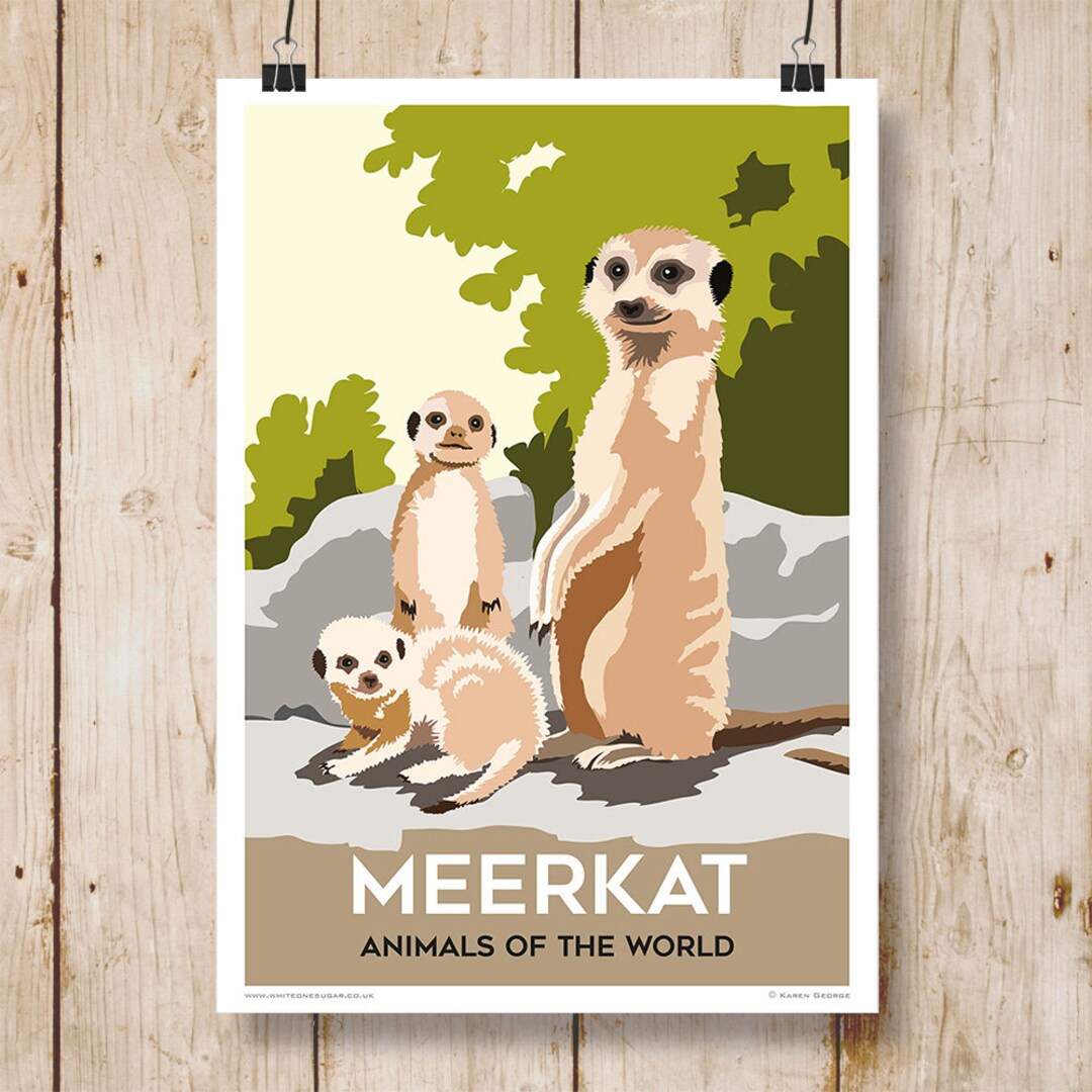 Meerkat, Animals of the World. Travel Style Poster Available in A4, A3 ...