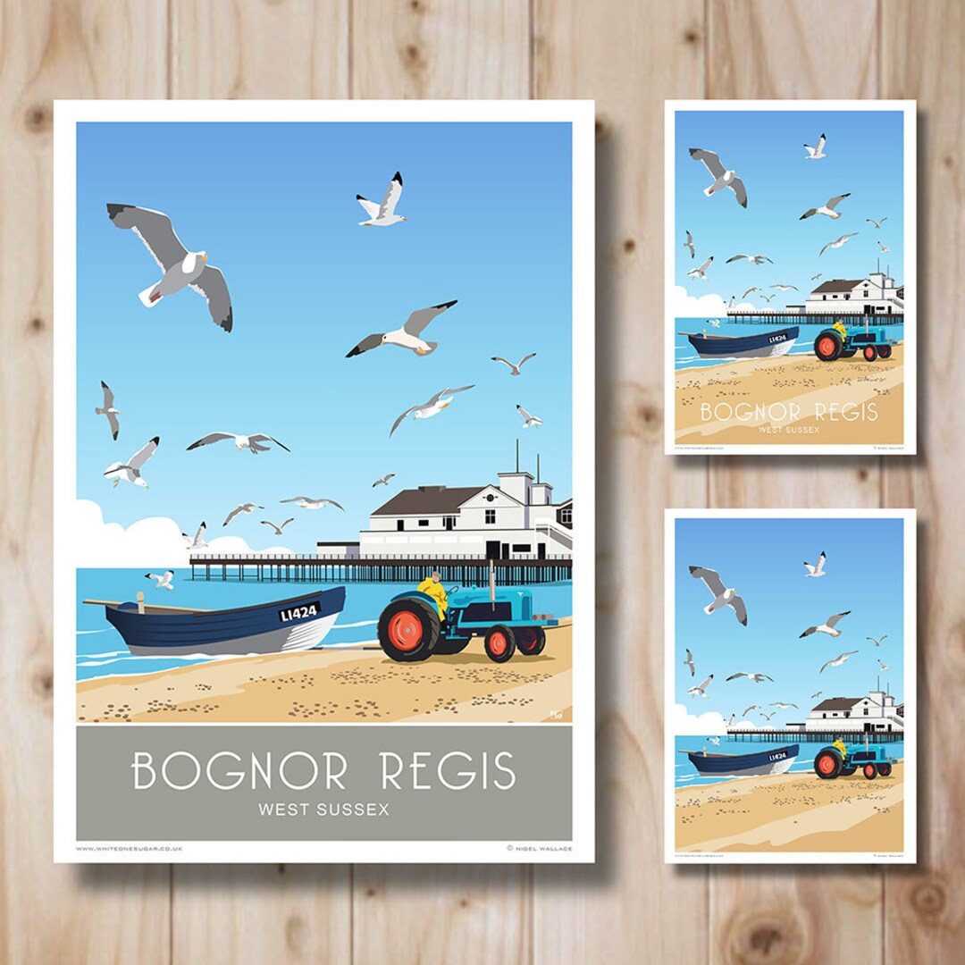 Bognor Regis Fishing Boat Tractor. Travel Poster. Print, Poster, Sunset ...