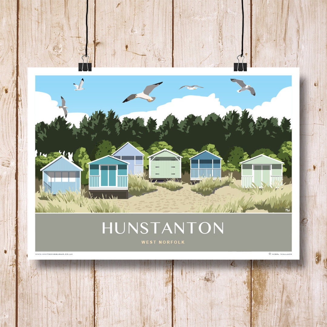 Hunstanton Beach Huts, Norfolk Coast. Travel Poster, A4,A3, A2, A1 ...