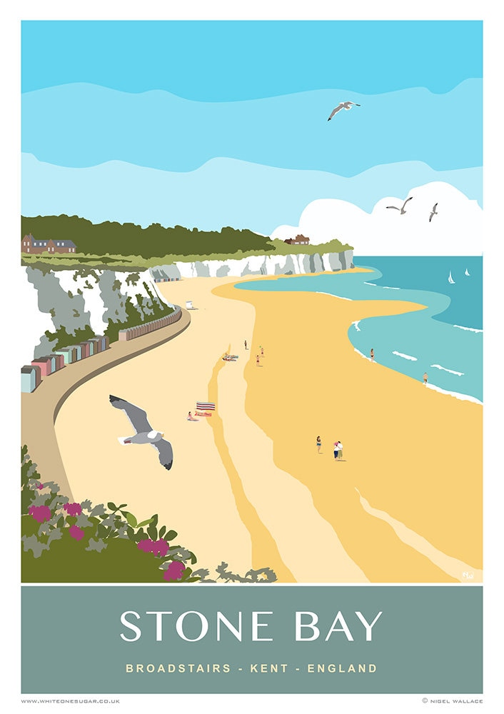 Stone Bay With Grey Banner Broadstairs Thanet Kent. Travel - Etsy UK