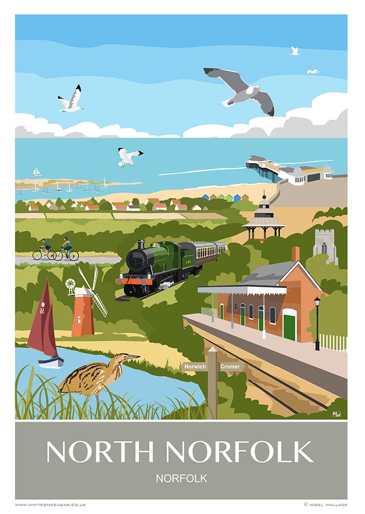 North Norfolk, Portrait, in Retro Art Deco Style Design, Travel ...