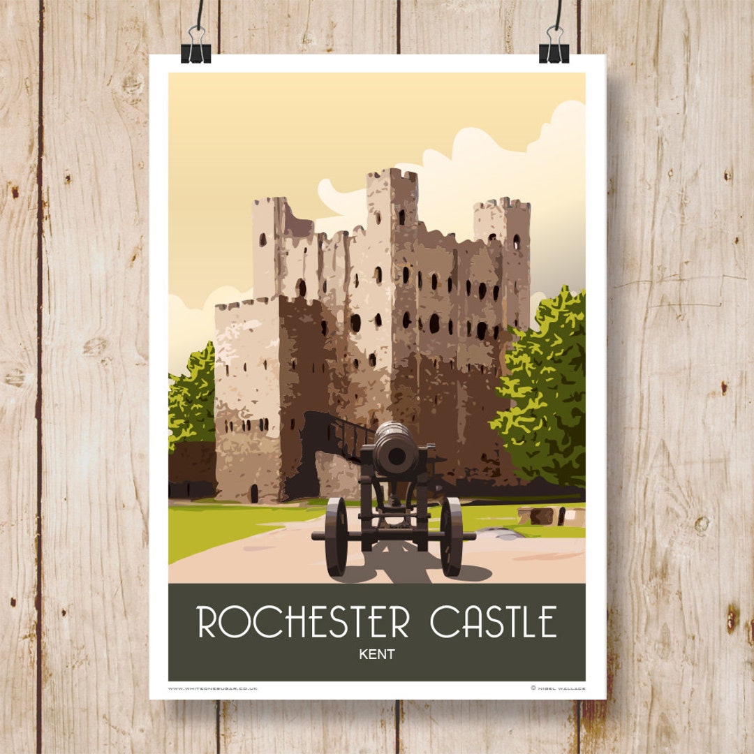 ROCHESTER. Art Print Travel Poster of Rochester Castle, Kent, England ...