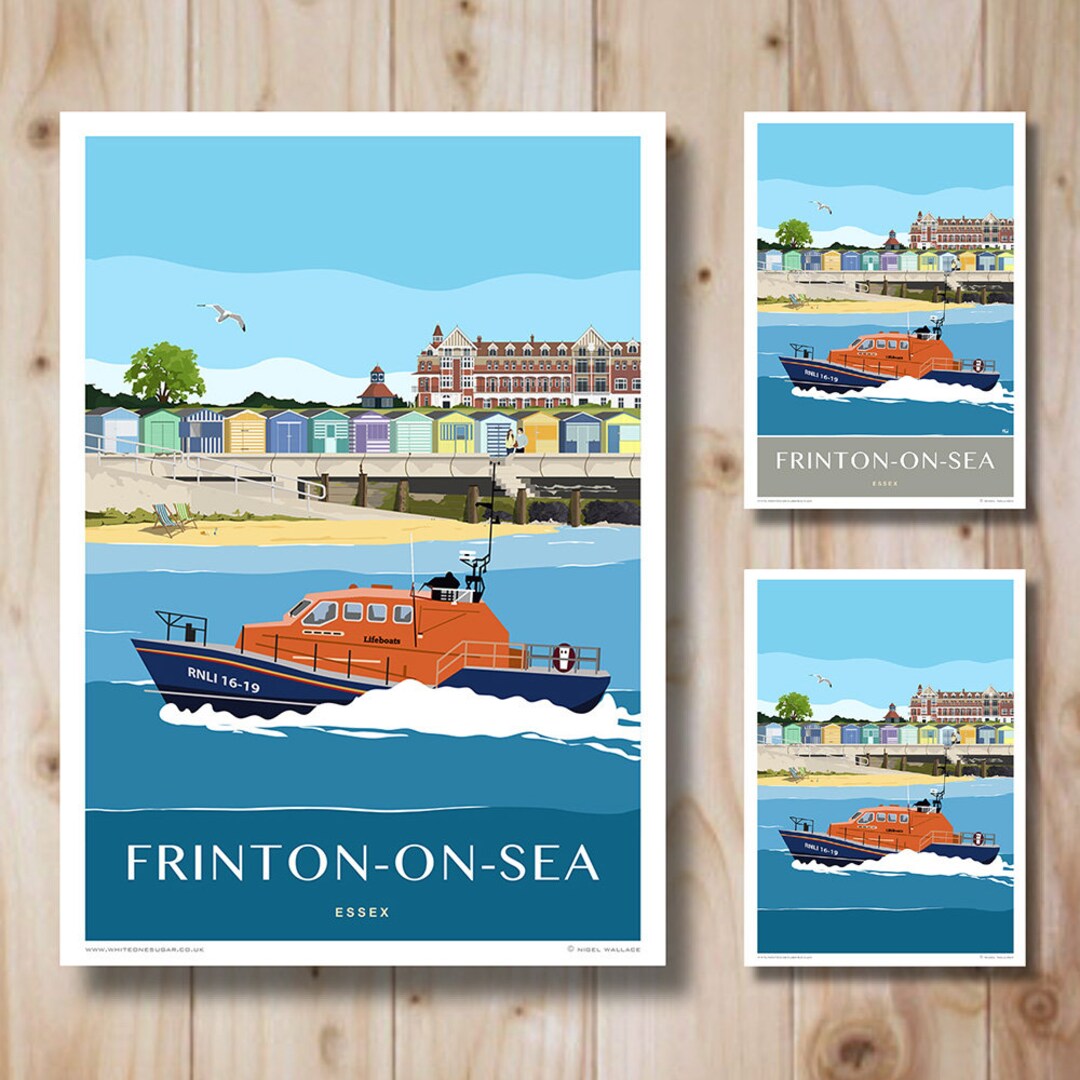 Frinton RNLI Lifeboat Print, Travel Poster, Frinton-on-sea, Essex, Pier ...