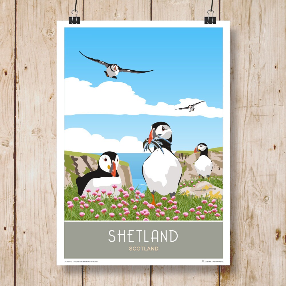 Puffins on the Shetland Islands Scotland Travel Poster. A4 - Etsy UK