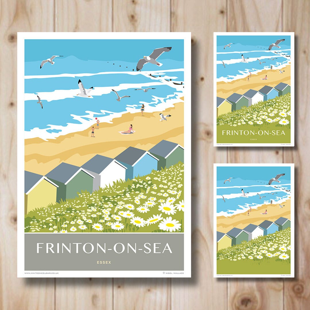 Frinton on Sea Beach Huts, Essex, Travel Poster, Pier Sunset A4, A3, A2 ...