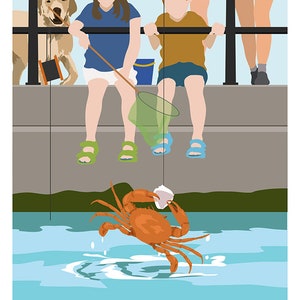 Dartmouth, North Devon, Crabbing, Portrait, in Retro, Art Deco Style ...