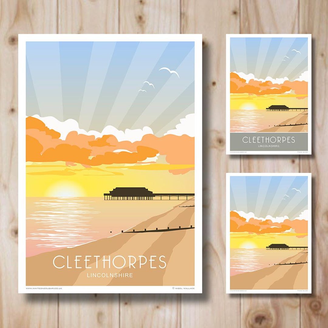 Cleethorpes Pier Sunrise, Lincolnshire. Portrait, Retro, Art Deco Style ...