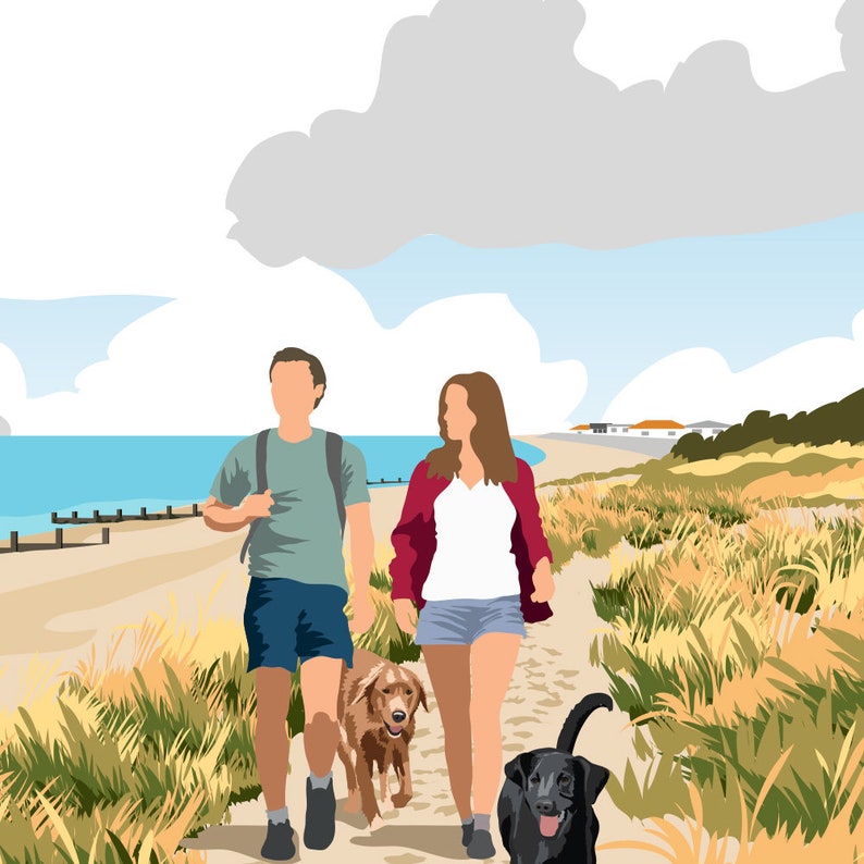 Heacham, Travel Poster, Beach Dog Walking, West Norfolk, Portrait, in ...