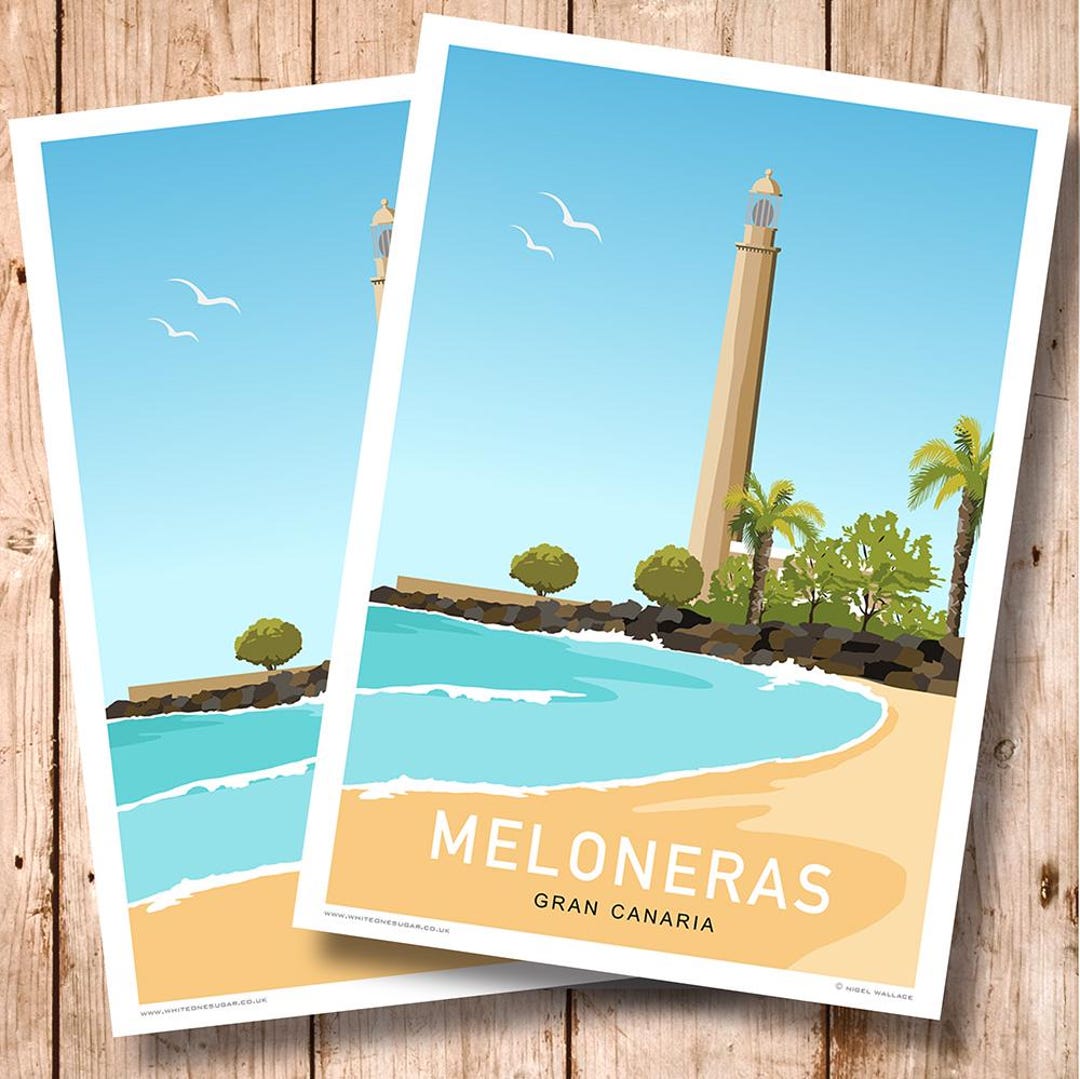 Meloneras Lighthouse Travel Poster, Beach, Gran Canaria, Canary Islands ...
