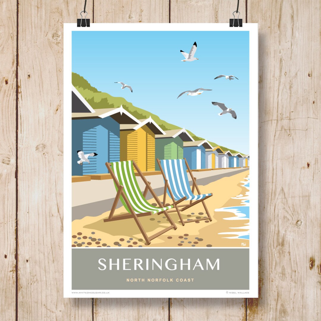 Sheringham Beach Huts. Modern Travel Poster. Portrait, North Norfolk ...